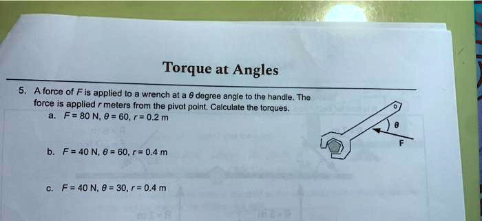 SOLVED: A force of F is applied to a wrench at a 0-degree angle to the ...