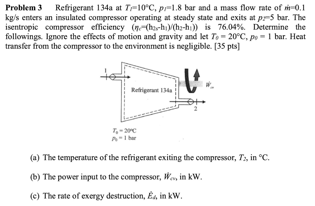 SOLVED: Problem 3 Refrigerant 134a at T=10Â°C, p=1.8 bar, and a mass ...