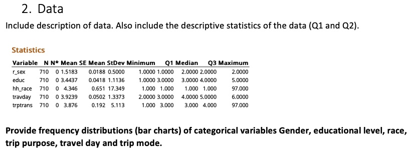 2 data include description of data also include the descriptive statistics of the data q1 and q2 ...