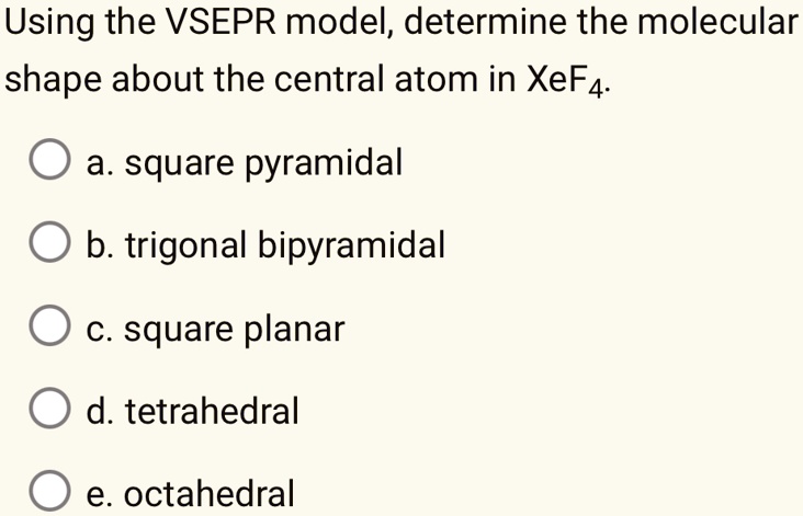 Using the VSEPR model, determine the molecular shape about the central ...