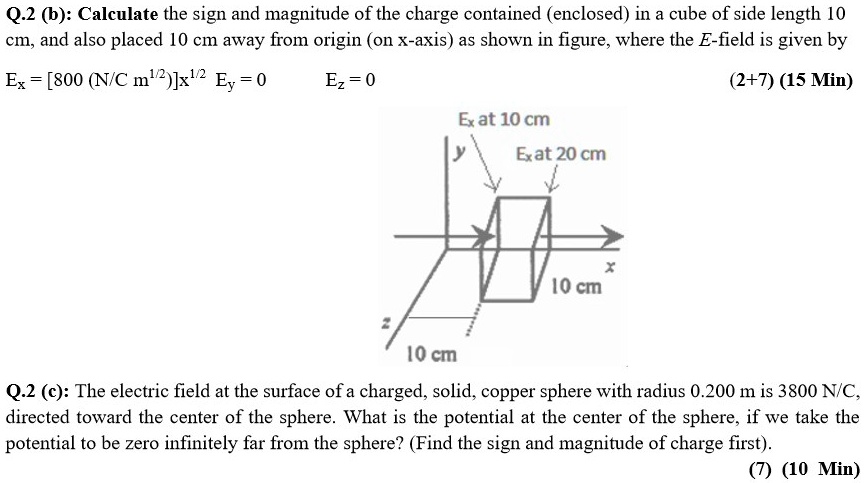 SOLVED: Q.2 (b): Calculate the sign and magnitude of the charge contained (enclosed) in a cube ...