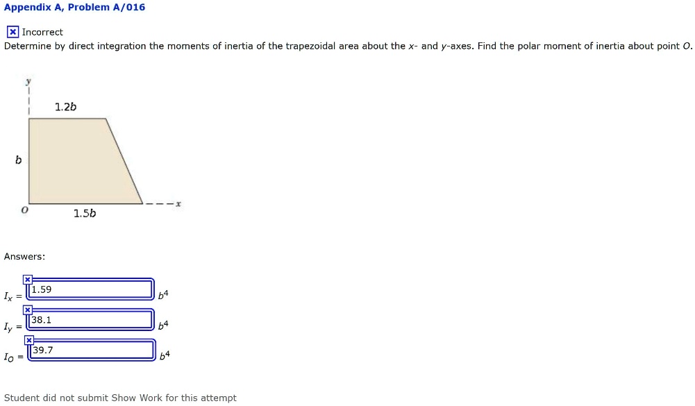 SOLVED: Appendix A, Problem A/016 Incorrect Determine by direct integration the moments of ...