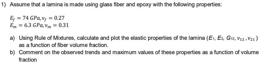 SOLVED: Assume that a lamina is made using glass fiber and epoxy with the following properties ...