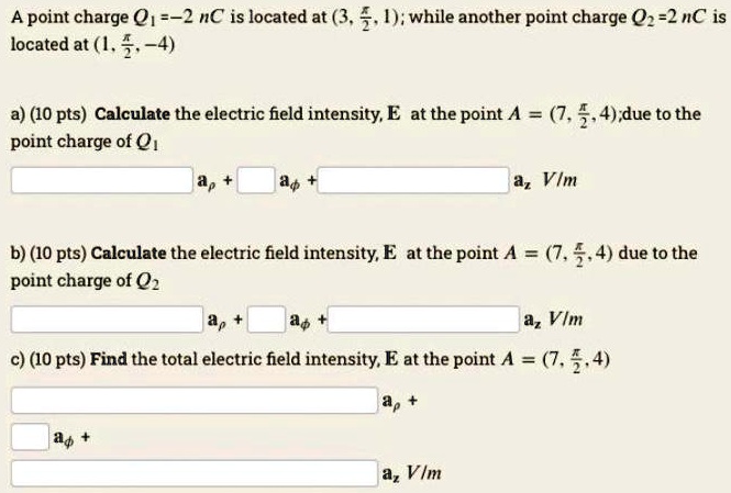 SOLVED: A point charge Q1 =-2 nC is located at (3. € . 1); while ... SOLVED: A point charge Q1 =-2 nC is located at (3. € . 1); while ...