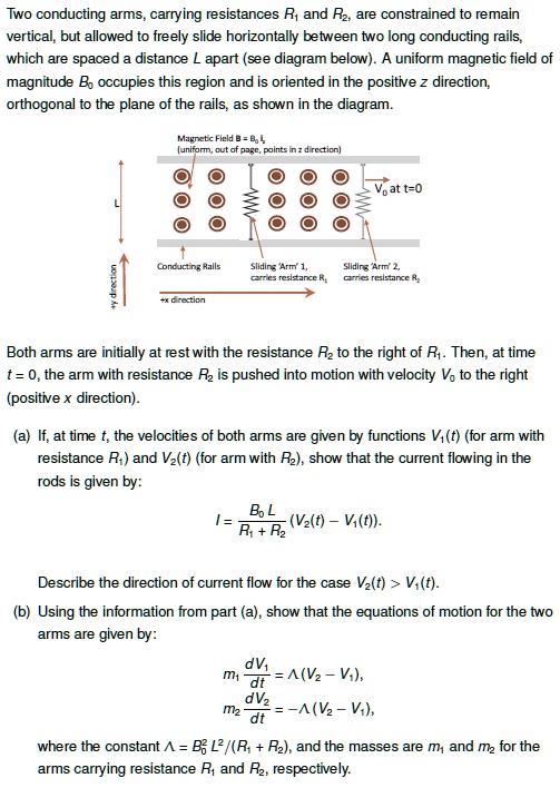 two conducting arms carrying resistances rz and rz are constrained to ...