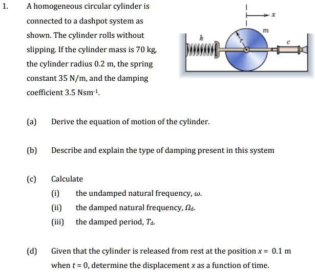 1. A homogeneous circular cylinder is connected to a dashpot system as ...