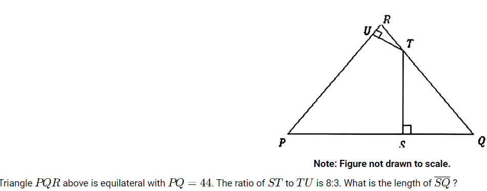 SOLVED: Note: Figure not drawn to scale. Triangle P Q R above is equilateral with P Q=44. The ...