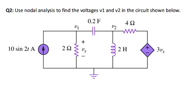 SOLVED: 02: Use nodal analysis to find the voltages V1 and v2 in the circuit shown below. 0.2 F ...
