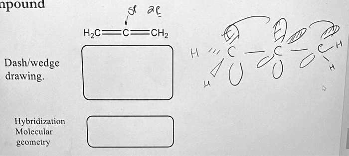 SOLVED: npound ae HzC==C=CHz H Dash/wedge drawing: Hybridization ...
