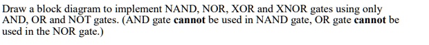 SOLVED: Draw a block diagram to implement NAND, NOR, XOR and XNOR gates ...