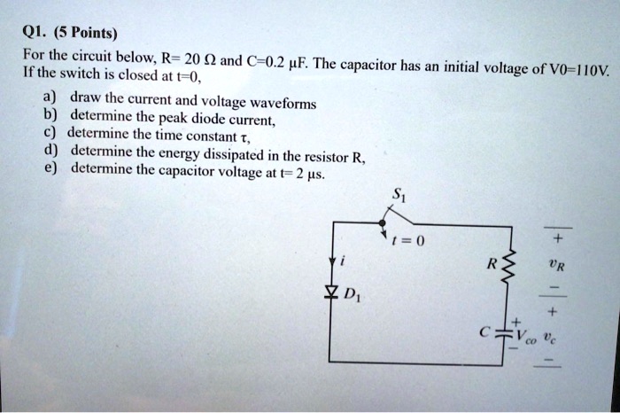 SOLVED: Q1. (5 Points) For the circuit below, R = 20 Î© and C = 0.2 F. The capacitor has an ...