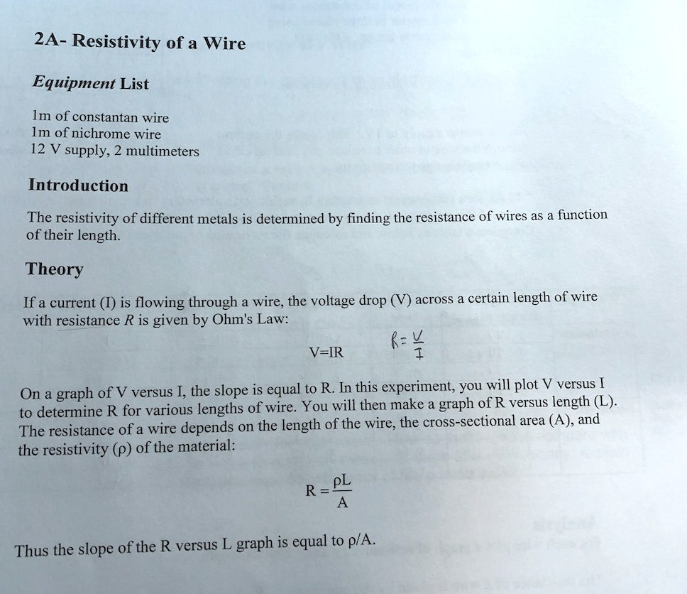2a resistivity of a wire equipment list im of constantan...