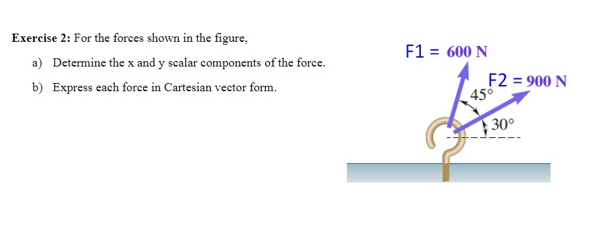 Exercise 2: For the forces shown in the figure, a) Determine the x and ...