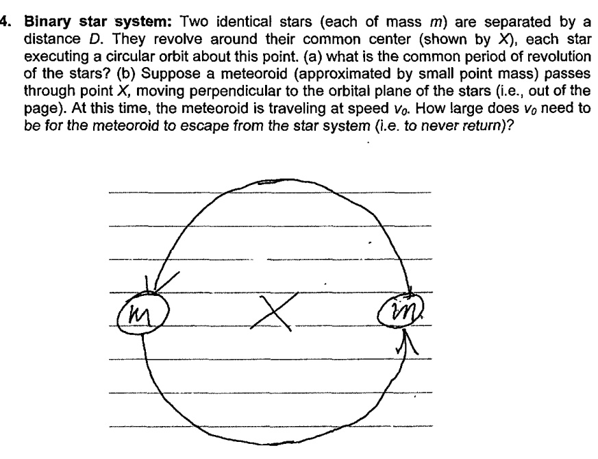 SOLVED: Binary star system: Two identical stars (each of mass m) are separated by a distance D ...