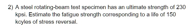 SOLVED: A steel rotating-beam test specimen has an ultimate strength of ...