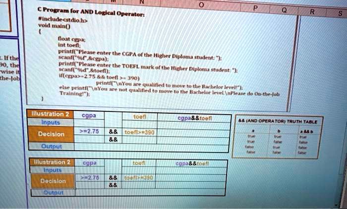 C Program For And Logical Operator Include Void Main Float Cgpa Int Toefl Printfplease