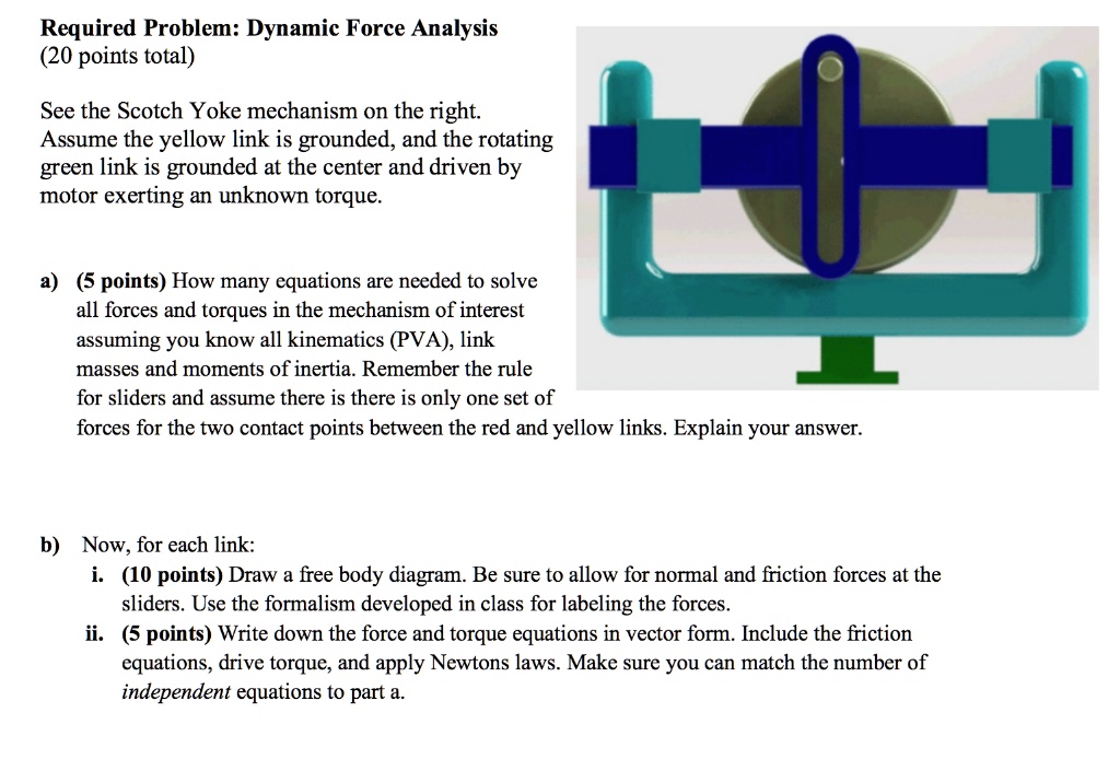 Required Problem: Dynamic Force Analysis (20 points total) See the Scotch Yoke mechanism on the ...