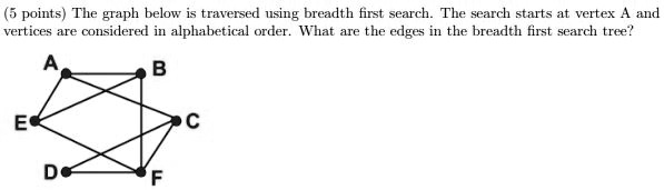 SOLVED: (5 points The graph below is traversed using breadth first search. The search starts at ...