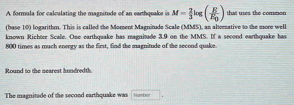 a formula for calculating the magnitude of an earthquake is m 2l0g that ...