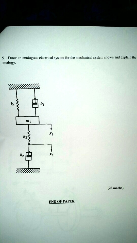 SOLVED: 5. Draw an analogous electrical system for the mechanical system shown and explain the ...