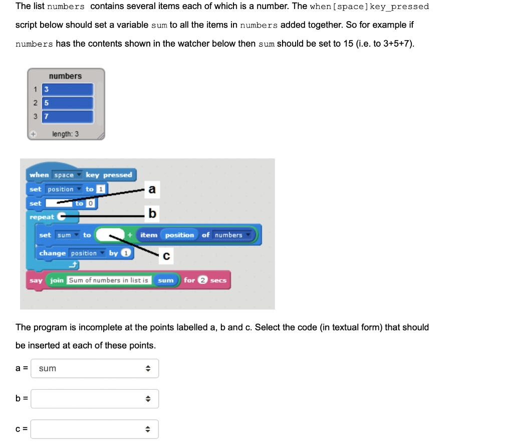 The list numbers contains several items each of which is a number. The ...