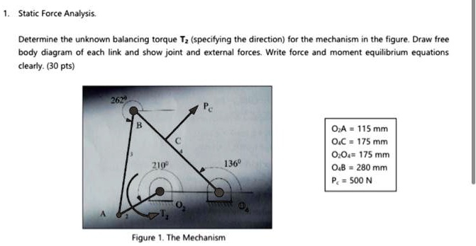 SOLVED: Static force Analysis Determine the unknown balancing torque Tz (specifying the ...