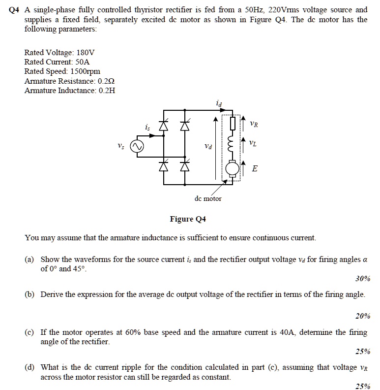 Q4 A single-phase fully controlled thyristor rectifier is fed from a ...