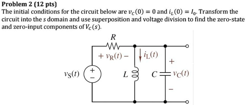 Problem 2 (12 pts) The initial conditions for the circuit below are vc(0) = 0 and iL(0) = I0 ...