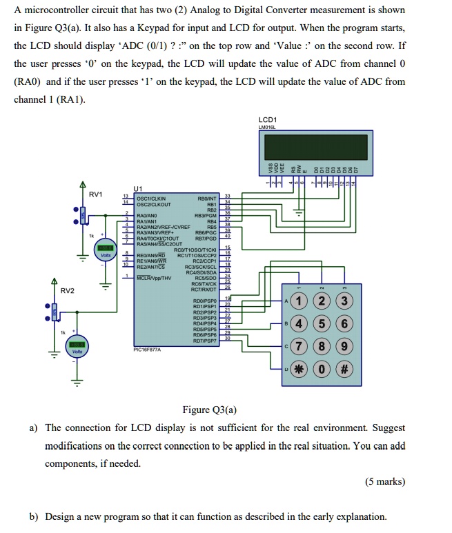 A microcontroller circuit that has two (2) Analog to Digital Converter measurement is shown in ...