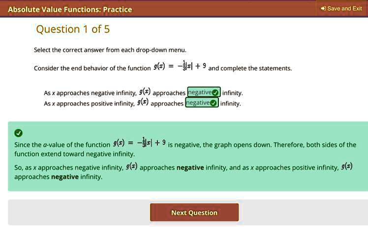SOLVED: 'Consider the end behavior of the function g(x)=-1/3|x|+9 and ...