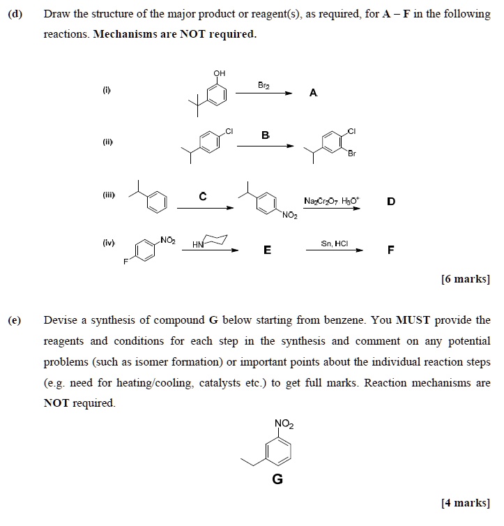 SOLVED:(d) Draw the structure of the major product Or reagent(s ...