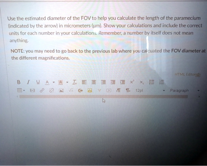 SOLVED: Use the estimated diameter of the FOV to help you calculate the ...