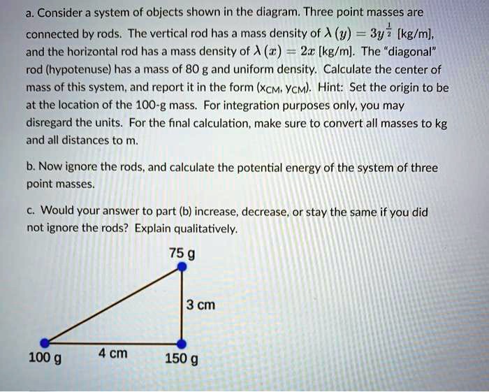 SOLVED: Consider a system of objects shown in the diagram. Three point masses are connected by ...