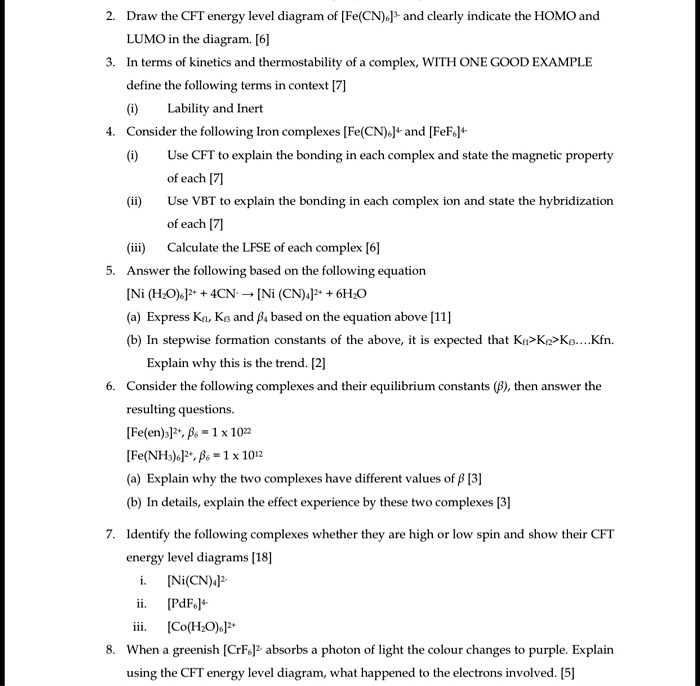 SOLVED:Draw the CFT energy level dizgram [Fe(CN) ]- and clearly ...