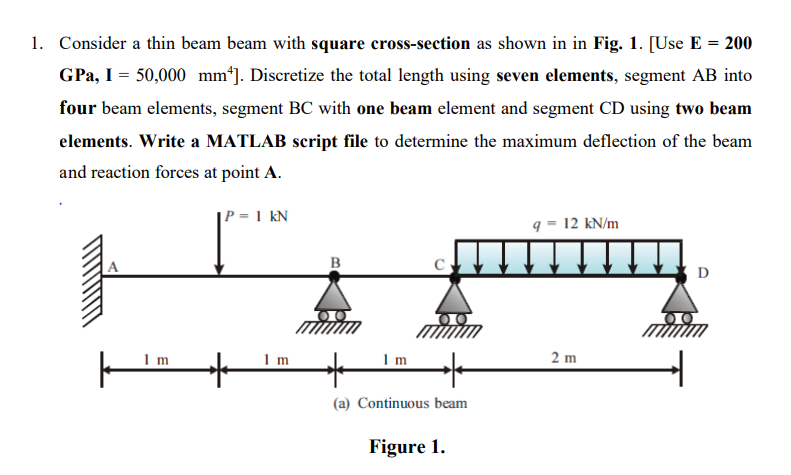 SOLVED: 1. Consider a thin beam beam with square cross-section as shown ...