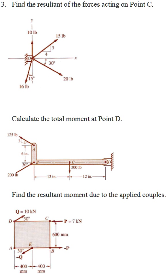 SOLVED: 3. Find the resultant of the forces acting on Point C. 10 lb 15 ...