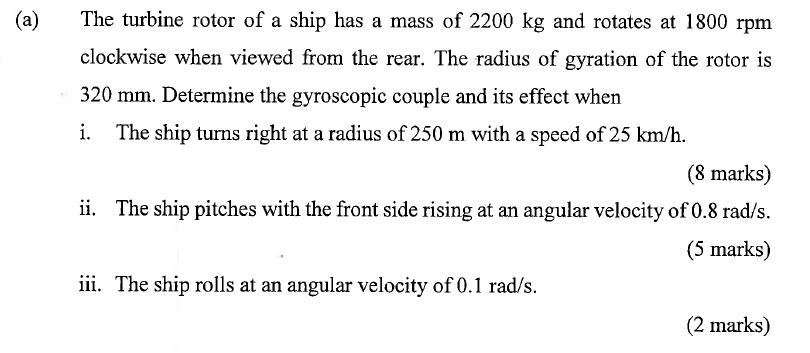 SOLVED: (a) The turbine rotor of a ship has a mass of 2200 kg and ...