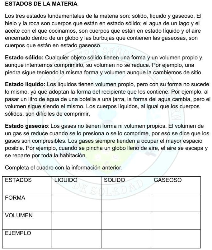 SOLVED: ayudaaaaaaaaaaaaaaaaaaaaa ESTADOS DE LA MATERIA Los tres ...