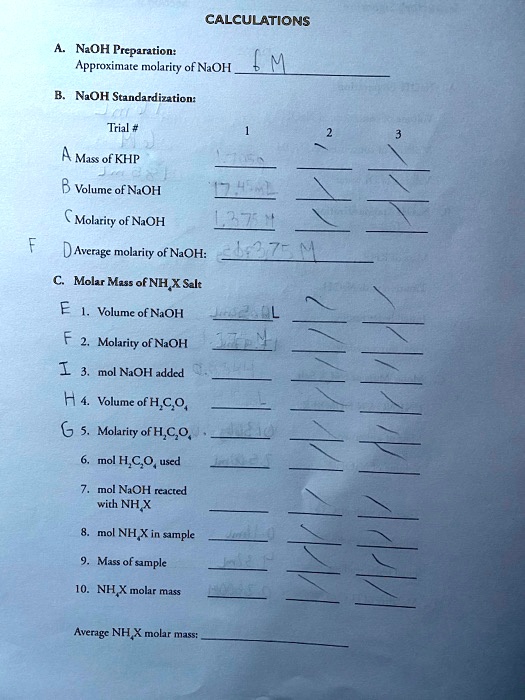 SOLVED: Text: CALCULATIONS NaOH Preparation: Approximate molarity of ...