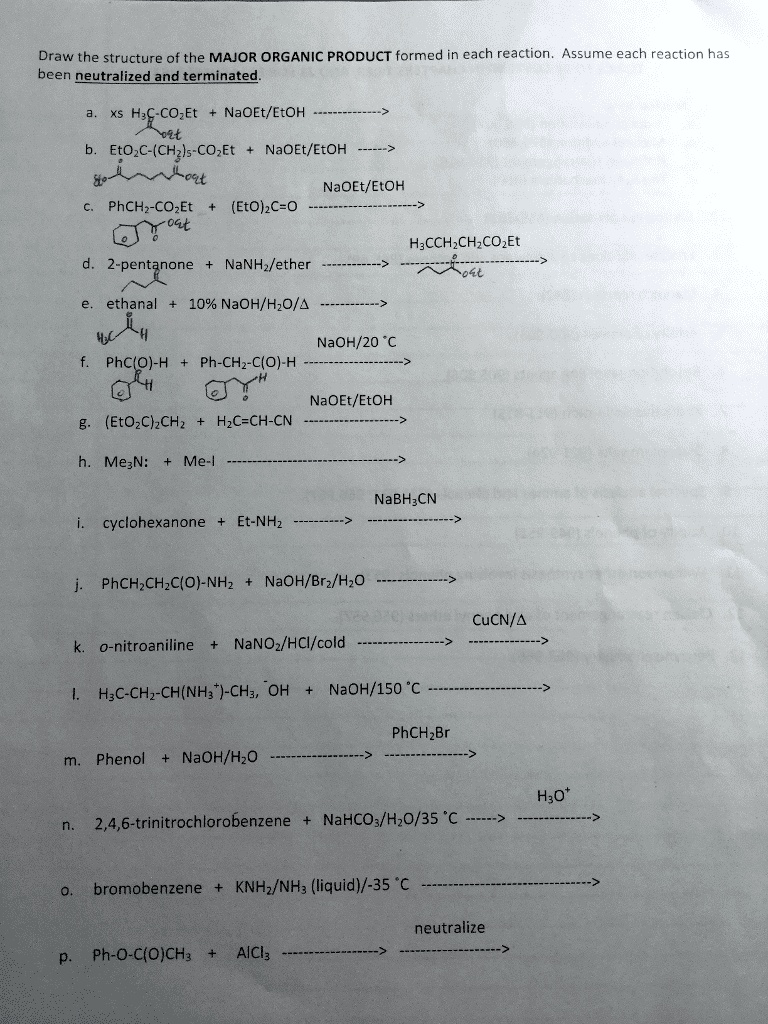 Draw the structure of the MAJOR ORGANIC PRODUCT formed in each reaction. Assume each reaction ...