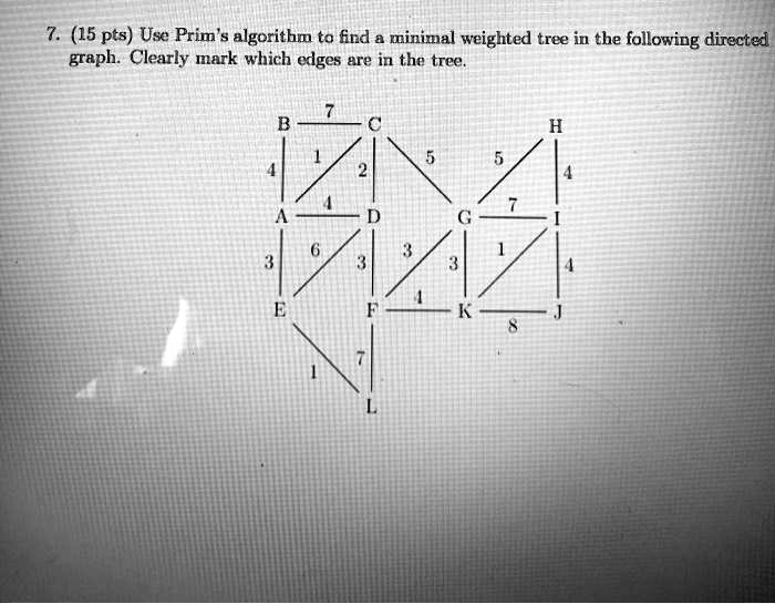 SOLVED: 7. (15 pts) Use Prim s algorithm to fnd a minimal weighted tree ...