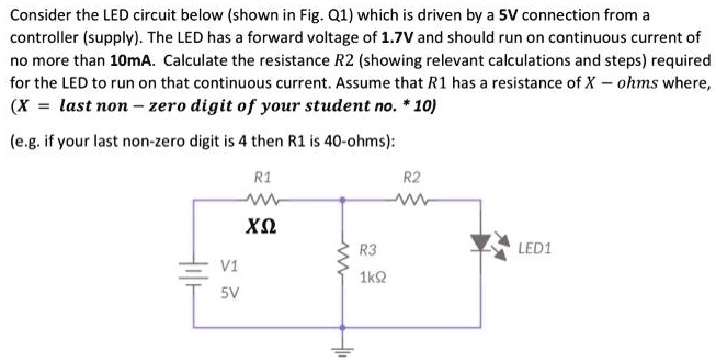 Consider the LED circuit below (shown in Figure Q1) which is driven by ...
