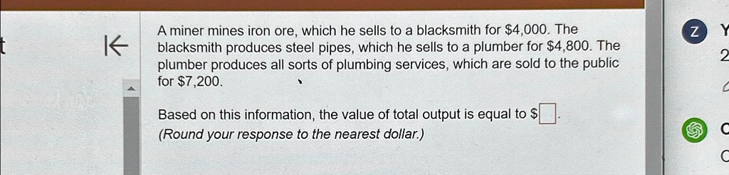 SOLVED: A miner mines iron ore, which he sells to a blacksmith for ...