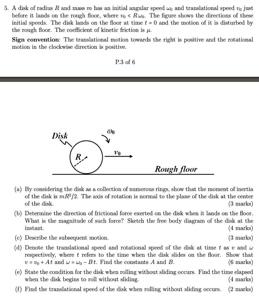 SOLVED: 5. A disk of radius R and mass m has an initial angular speed wo and translational speed ...