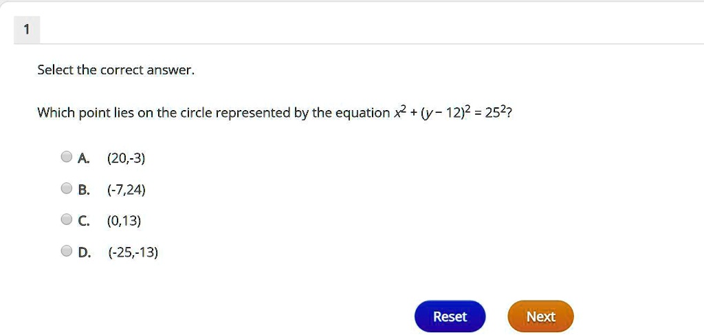 1 Select the correct answer. Which point lies on the circle represented by the equation x^2 + (y ...