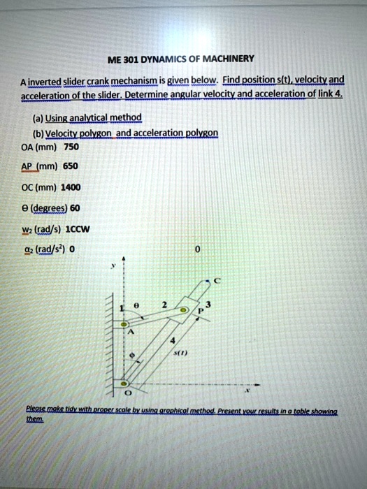 ME 301 DYNAMICS OF MACHINERY A inverted slider crank mechanism is given below. Find position s(t ...