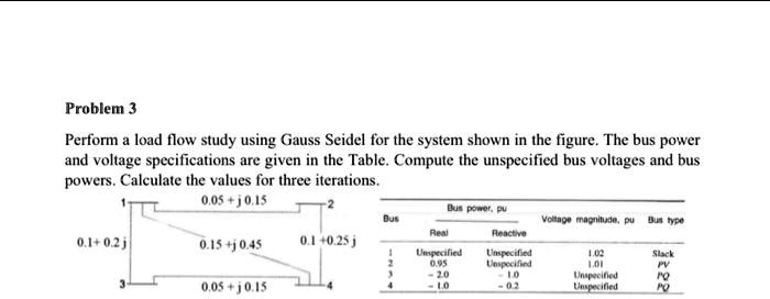 SOLVED: Problem 3 Perform load flow study using Gauss-Seidel for the system shown in the figure ...