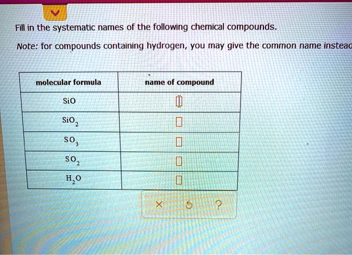 fill in the systematic names of the following chemical compounds note ...