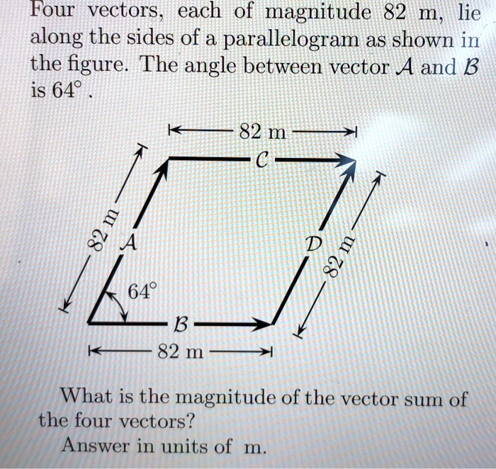 four vectors each of magnitude 82 m lie along the sides of a ...