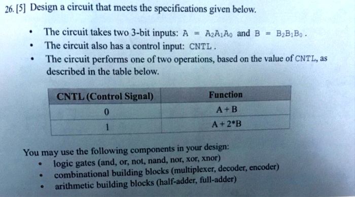 SOLVED: 26. [5] Design a circuit that meets the specifications given below. The circuit takes ...